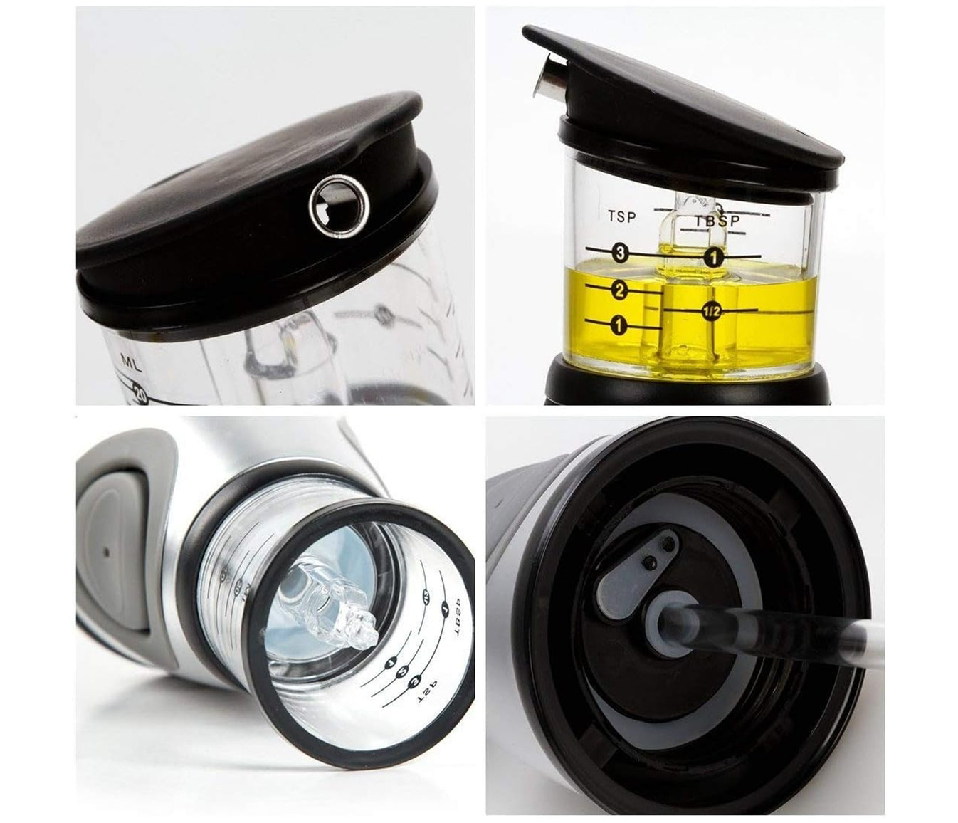 Glass Oil Dispenser Bottles with Dip-Free Spouts & Easy-Press Measurin ...