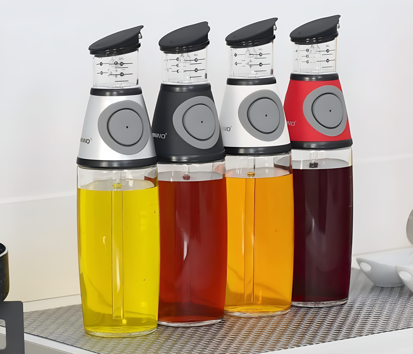 Glass Oil Dispenser Bottles with Dip-Free Spouts & Easy-Press Measurin ...