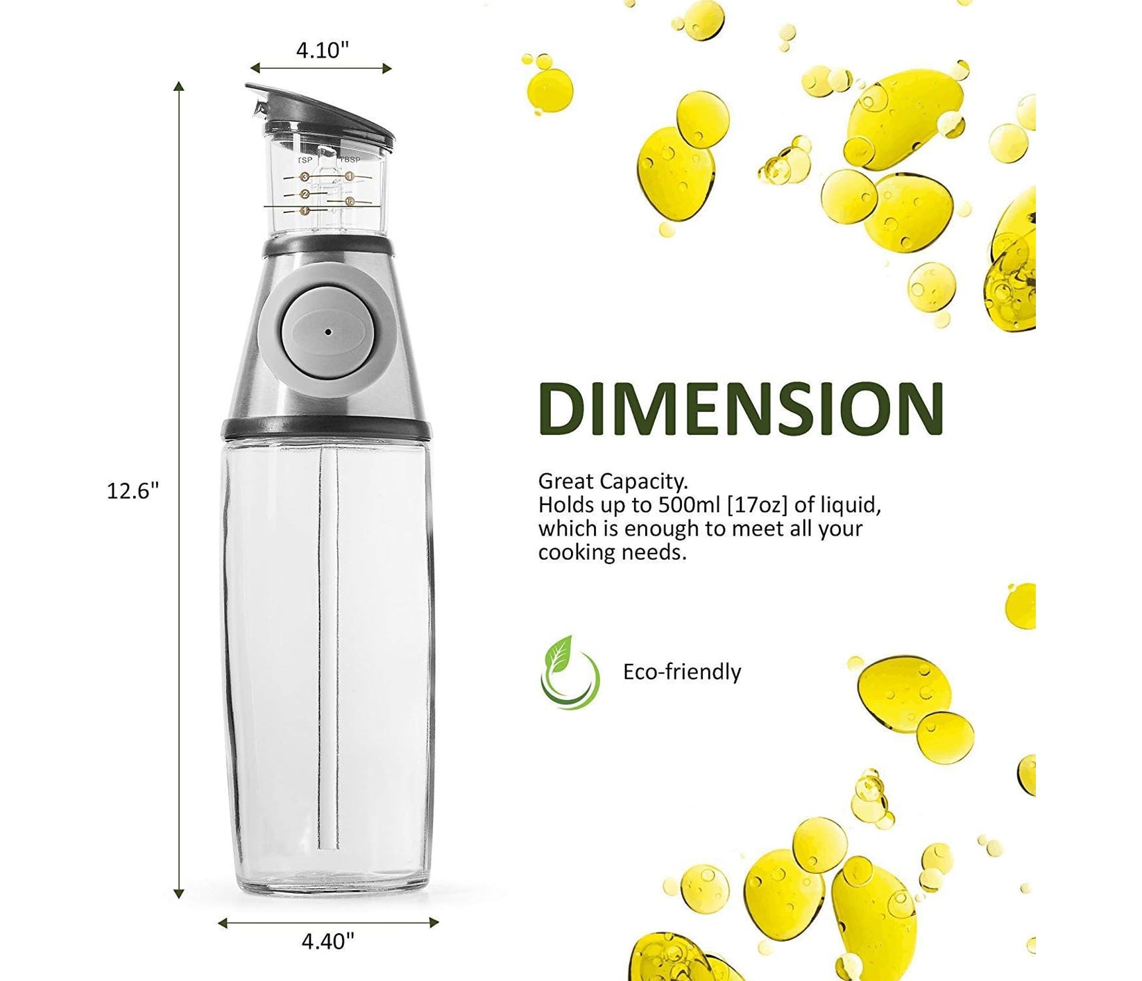 Glass Oil Dispenser Bottles with Dip-Free Spouts & Easy-Press Measurin ...