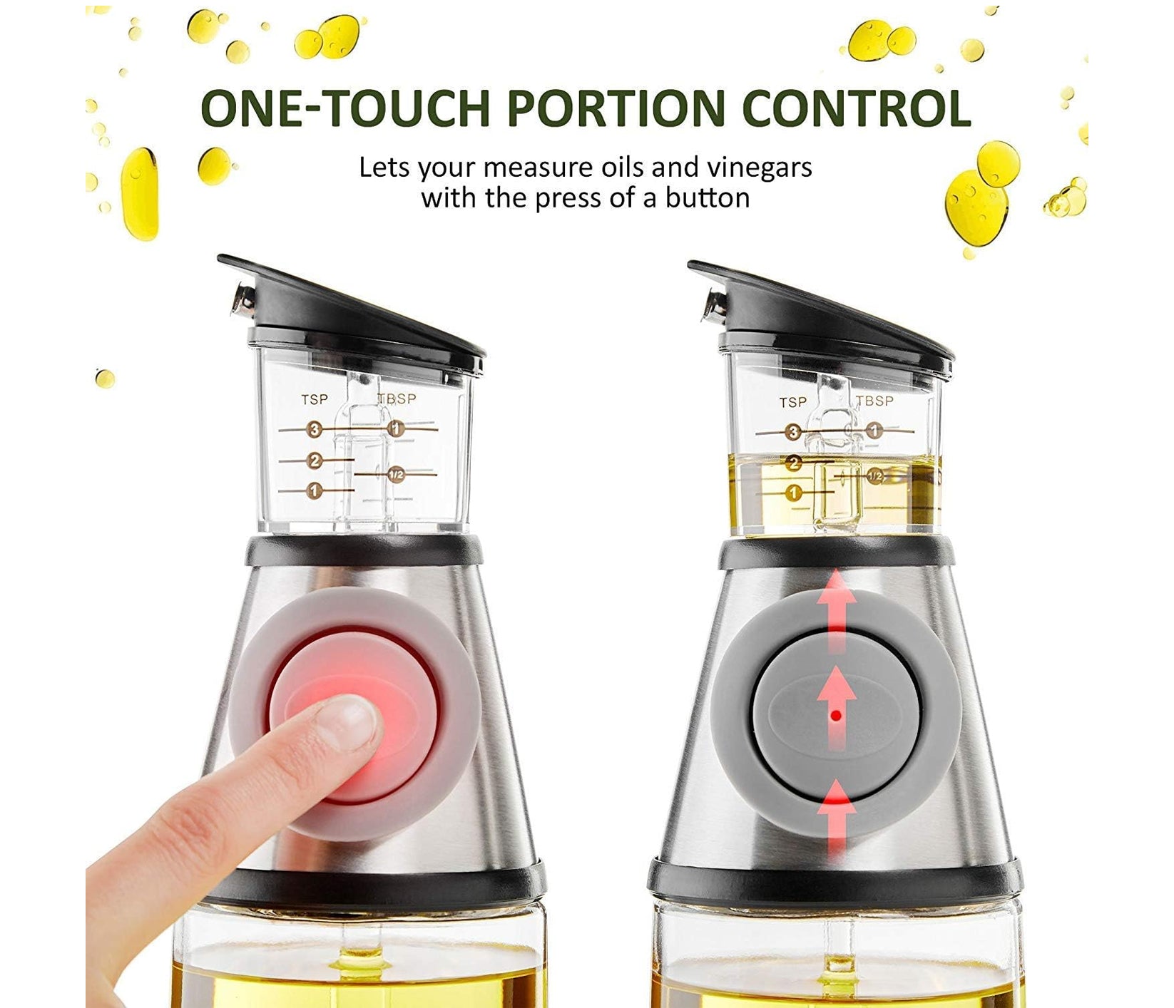 Glass Oil Dispenser Bottles with Dip-Free Spouts & Easy-Press Measurin ...